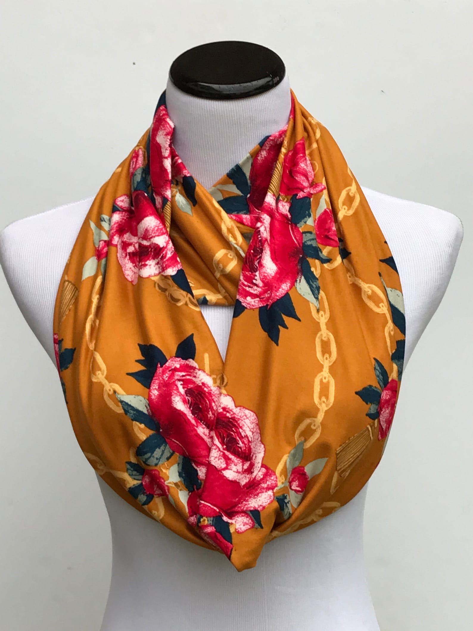 Floral Scarf Rose Scarf Mustard Pink Coral Rustic Scarf | Etsy