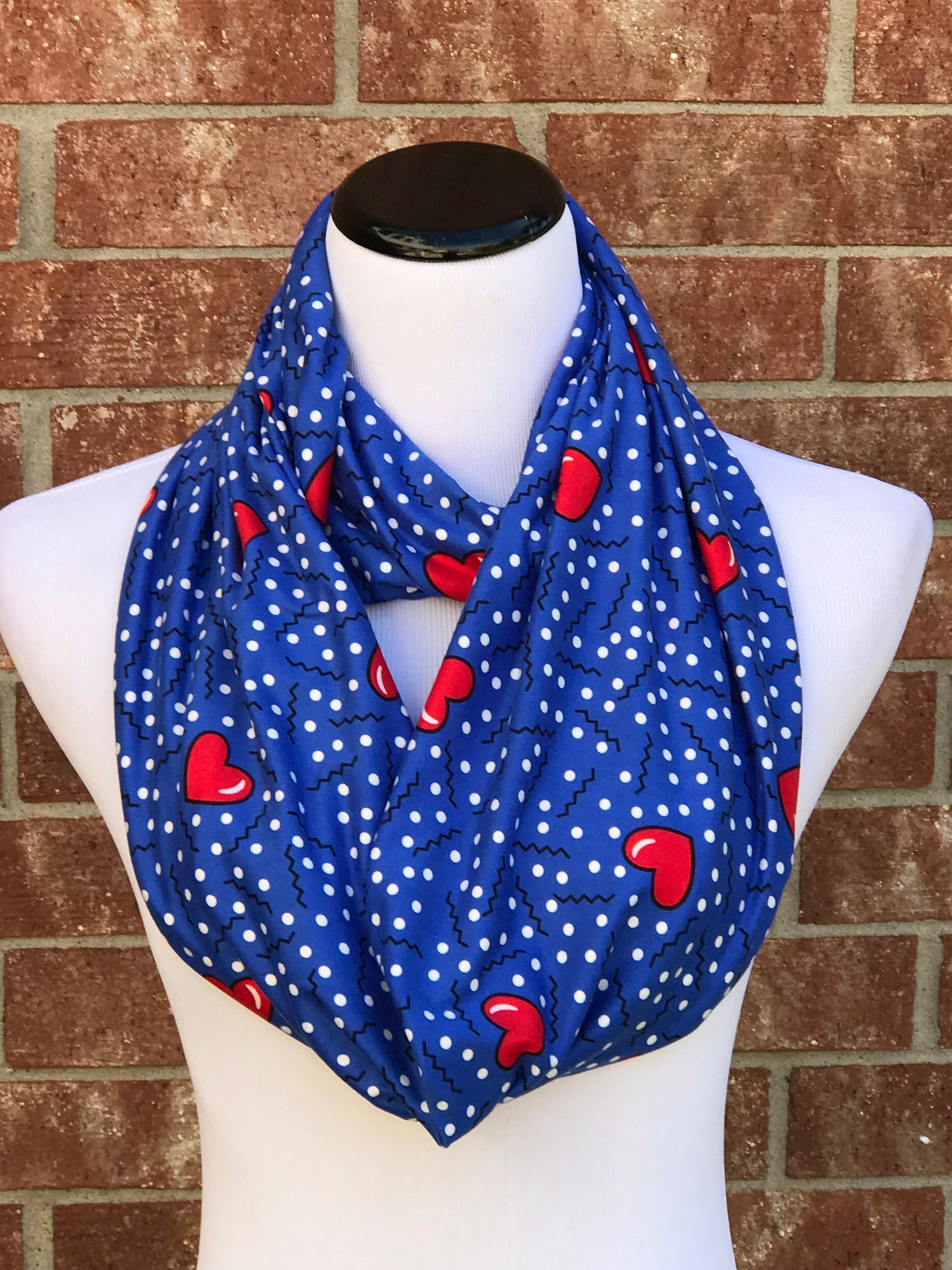 Red Hearts Scarf Valentine's Day Scarf Royal Blue Scarf | Etsy