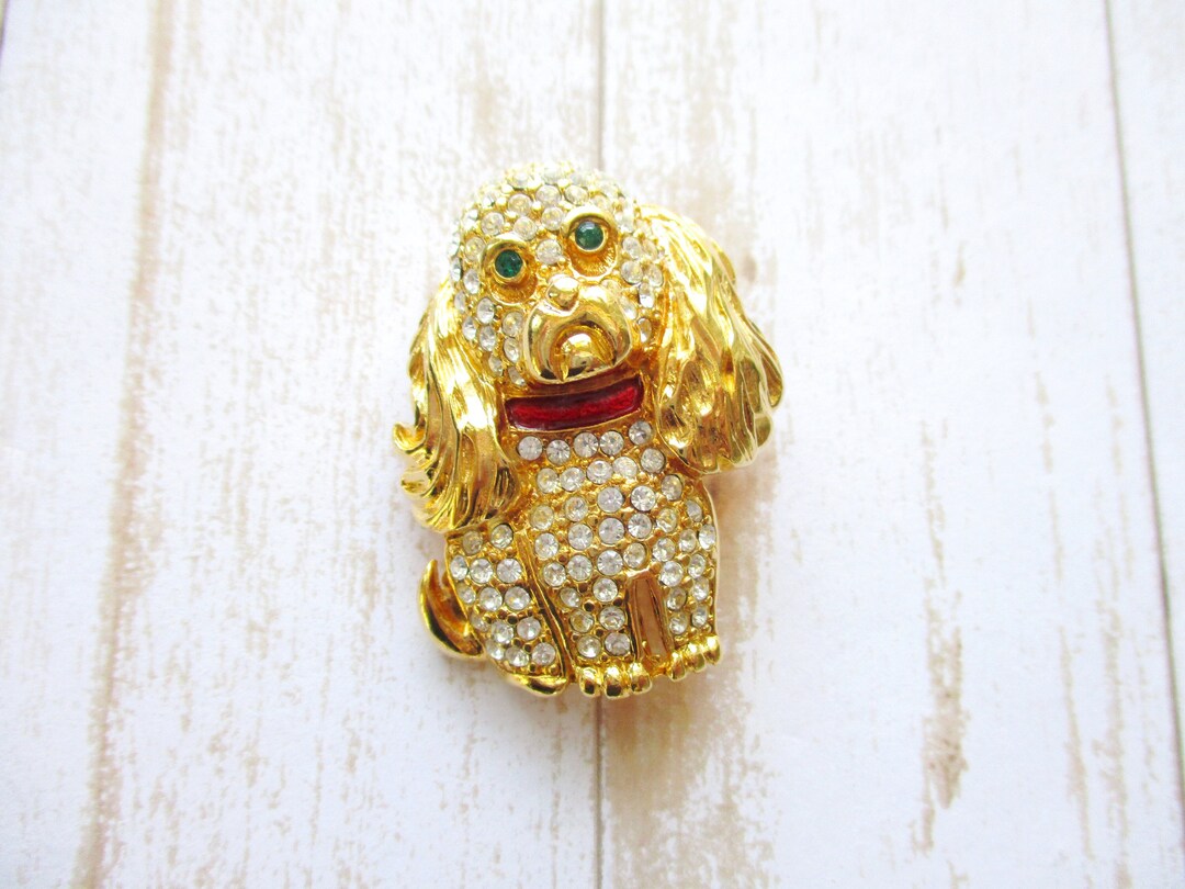 Signed KJL Rhinestone Dog Brooch Kenneth J Lane Figural - Etsy