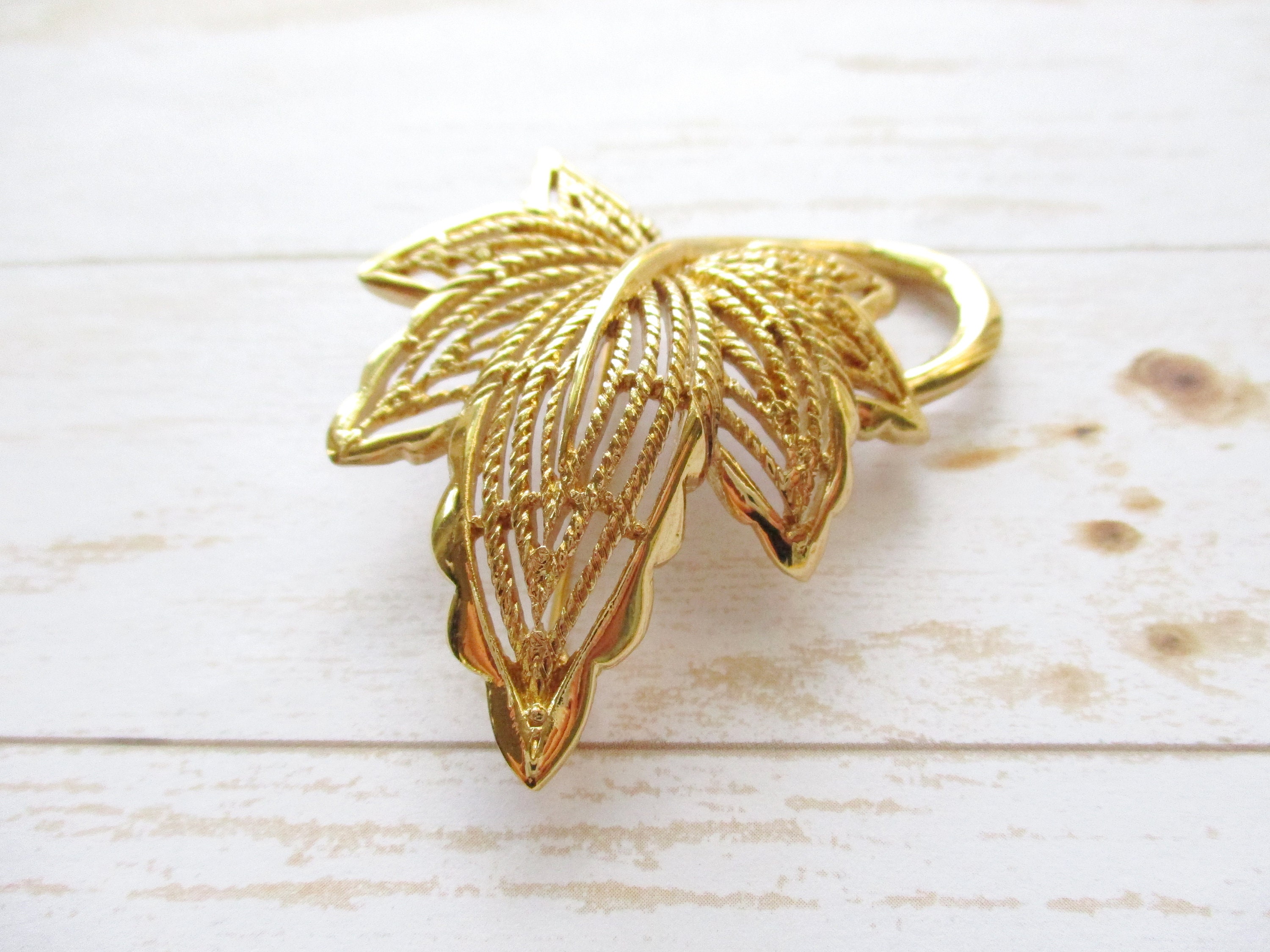 Signed Monet Gold Tone Leaf Brooch Etsy