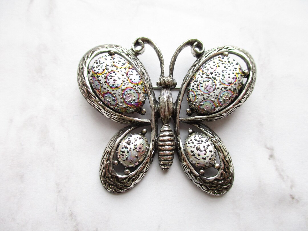 Signed Tortolani Butterfly Brooch Vintage Pewter Tone Figural Jewelry ...