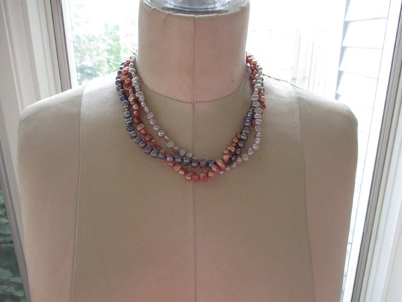 Vintage Multi Strand Freshwater Pearl Necklace Sterli… Gem