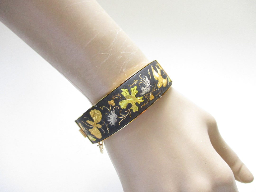 Vintage Damascene Wide Bangle Bracelet Hinged Toledo Spain - Etsy