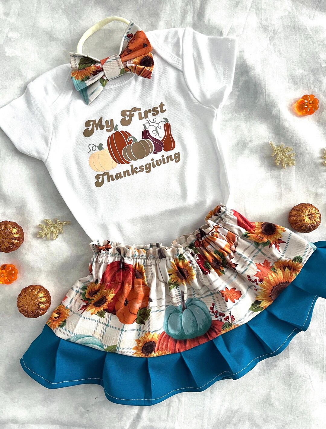 My First Thanksgiving Outfit, Baby Girl Thanksgiving Outfit, Orange ...