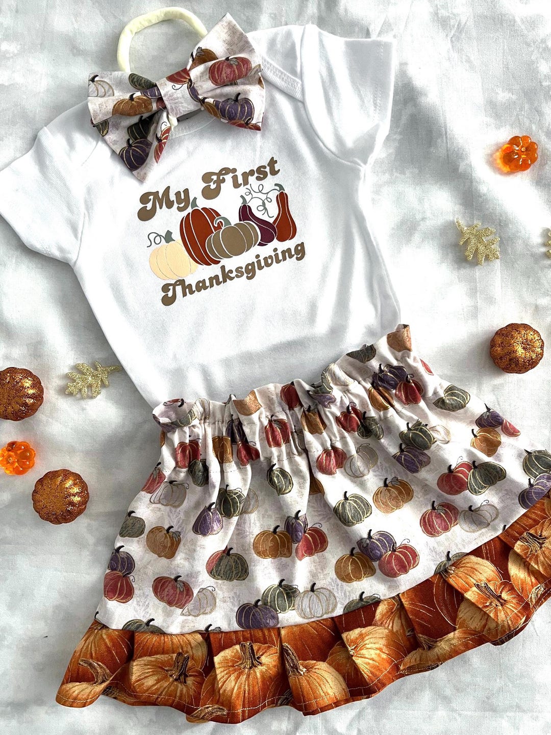 My First Thanksgiving Outfit, Baby Girl Thanksgiving Outfit, Orange ...