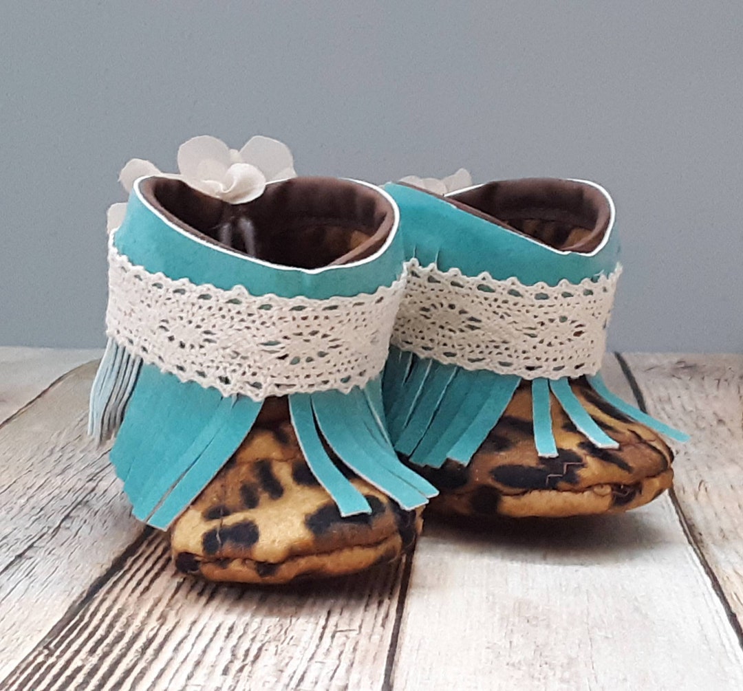 Leopard Baby Booties, Fringe Baby Boots, Turquoise, Cowgirl Booties ...