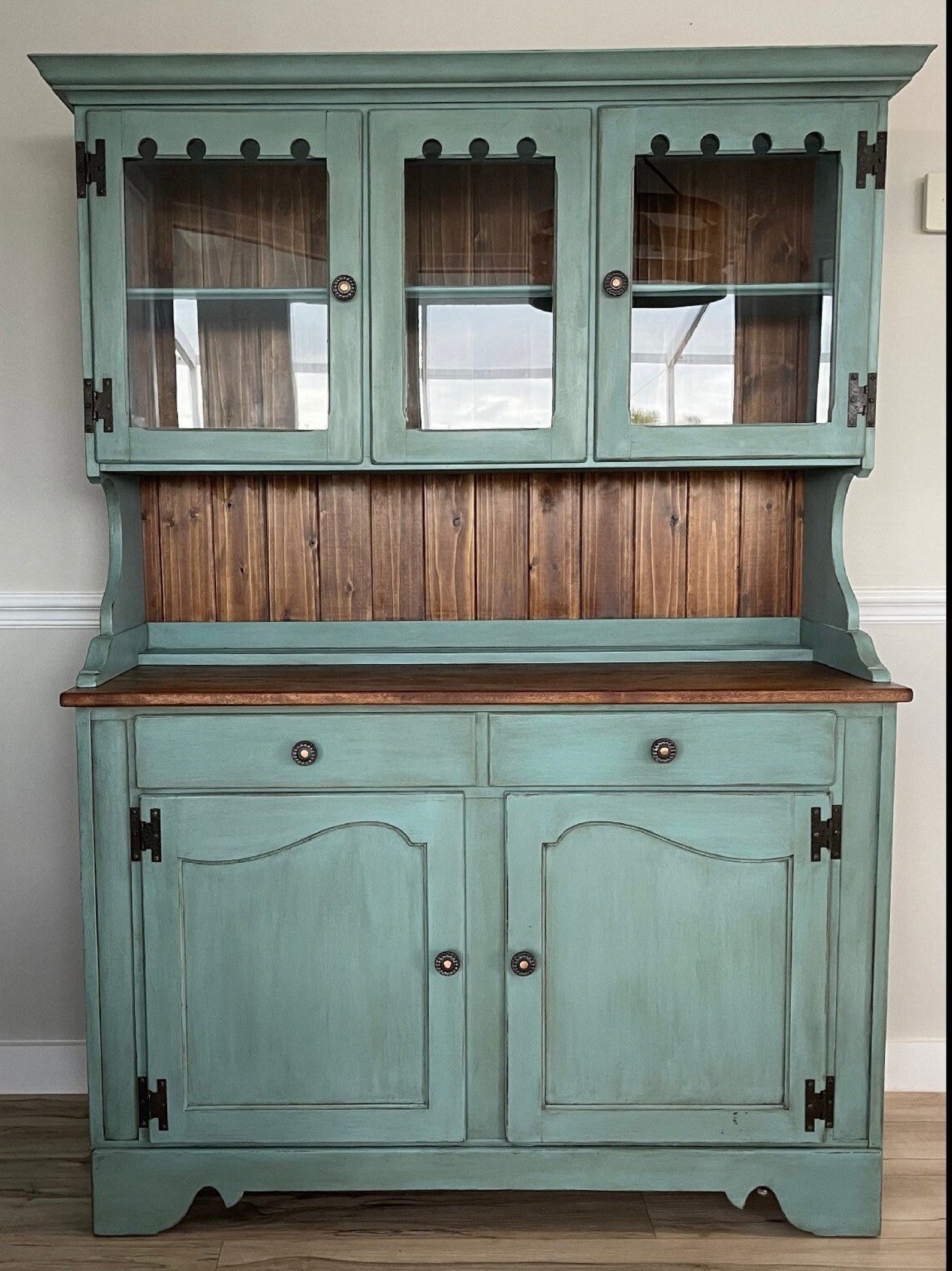 Farmhouse Hutch Buffet/vintage Hutch/blue Hutch/teal Hutch/french ...