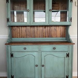 Farmhouse Hutch Buffet/vintage Hutch/blue Hutch/teal Hutch/french ...