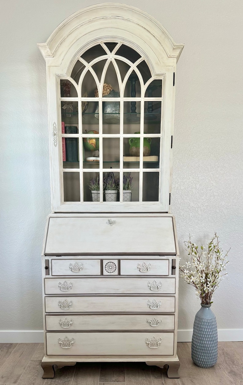 Secretary Desk/secretary China Cabinet/painted Secretary Desk/farmhouse ...
