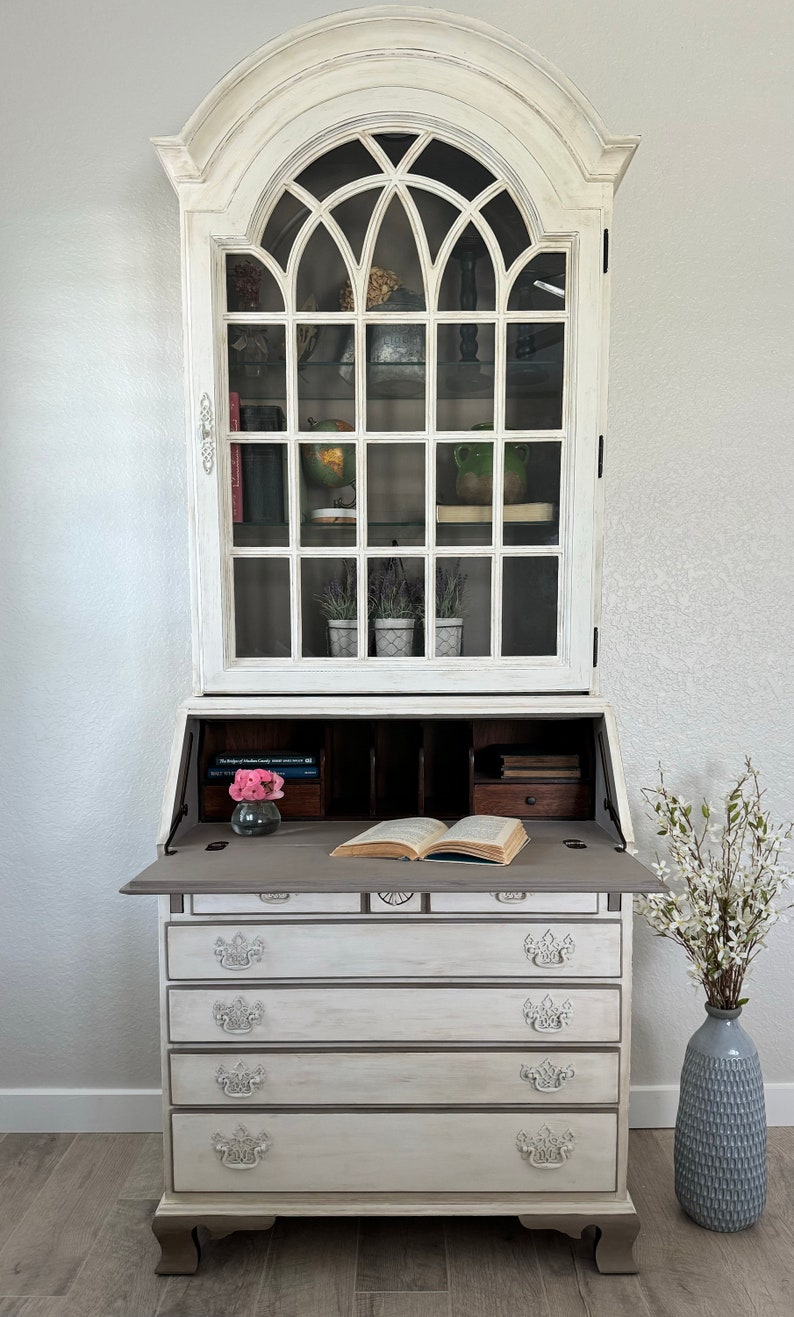 Secretary Desk/secretary China Cabinet/painted Secretary Desk/farmhouse ...