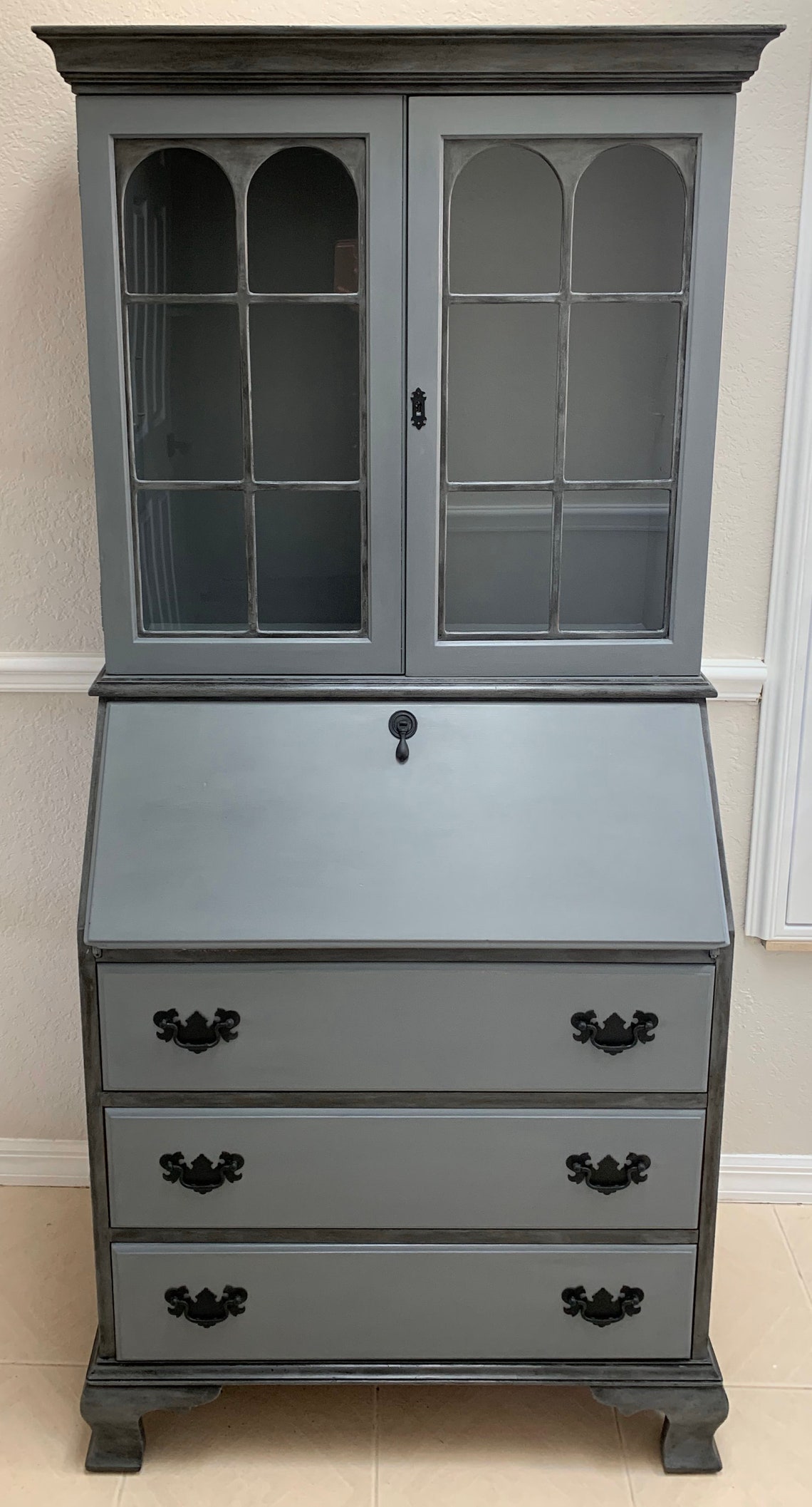 Secretary Desk/secretary China Cabinet/painted Secretary Desk/farmhouse ...