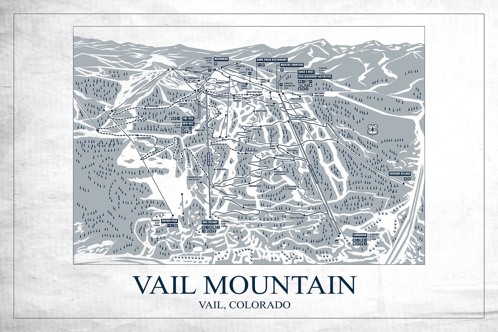 Vail Mountain Hand Drawn Summer Trail Map - Etsy