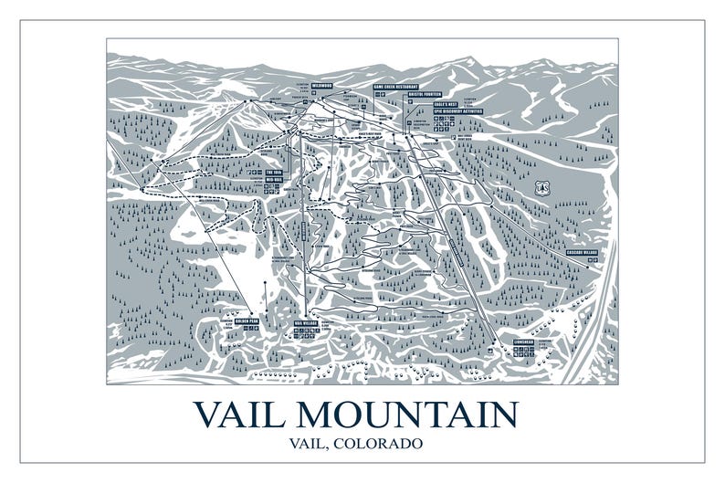 Vail Mountain Hand Drawn Summer Trail Map - Etsy