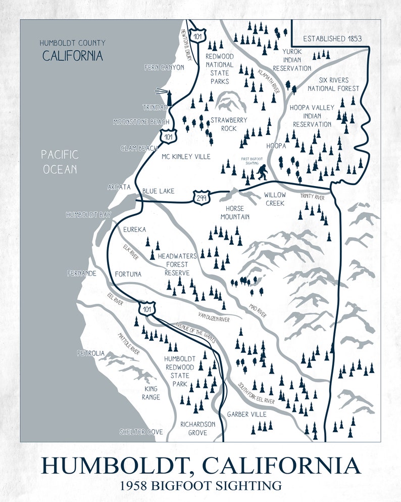 Bigfoot Map of First Reported Sighting - Etsy