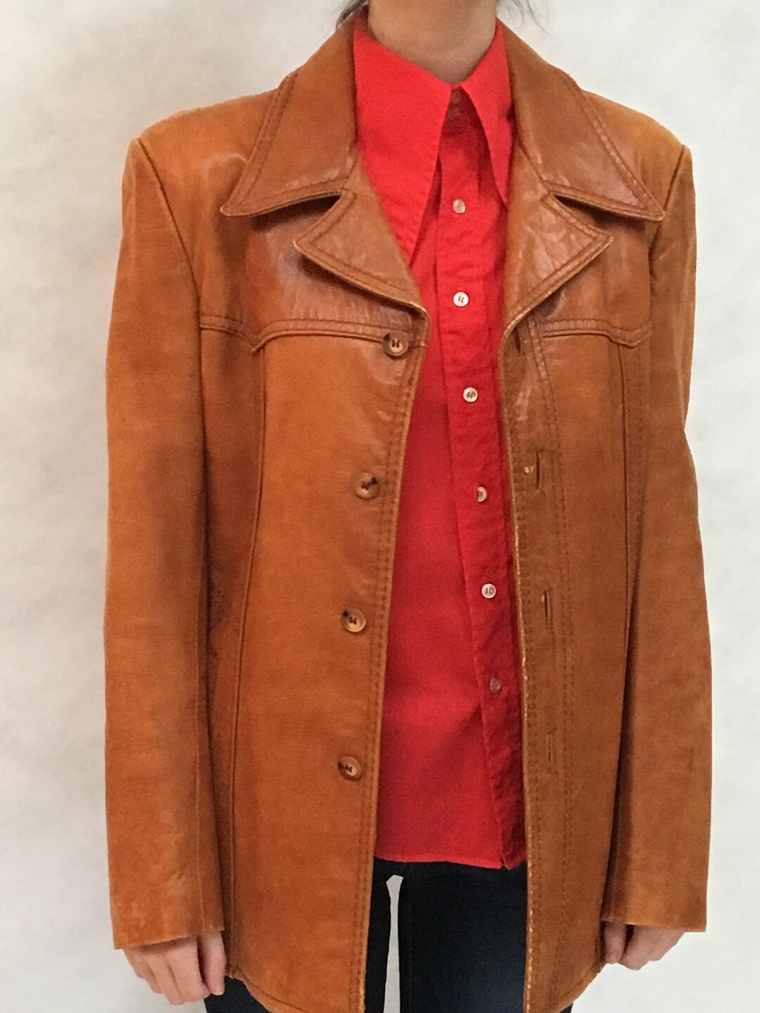 Leather Trench Coat 1970's Gangster Hippie Disco Mod Spy Coat Car Coat ...