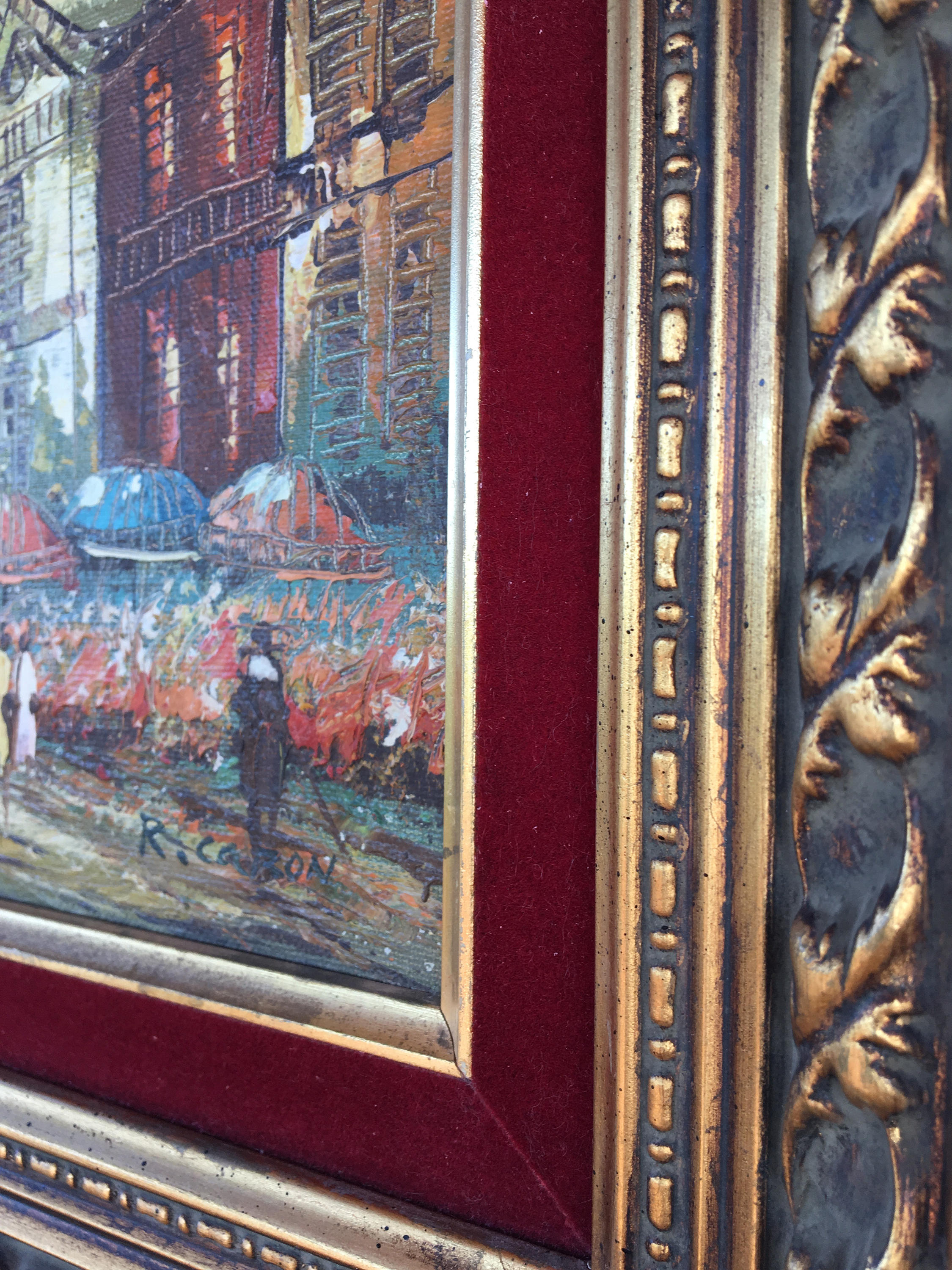 1960's R Caron Oil Street Scene Painting Original Art Framed Modern Art ...