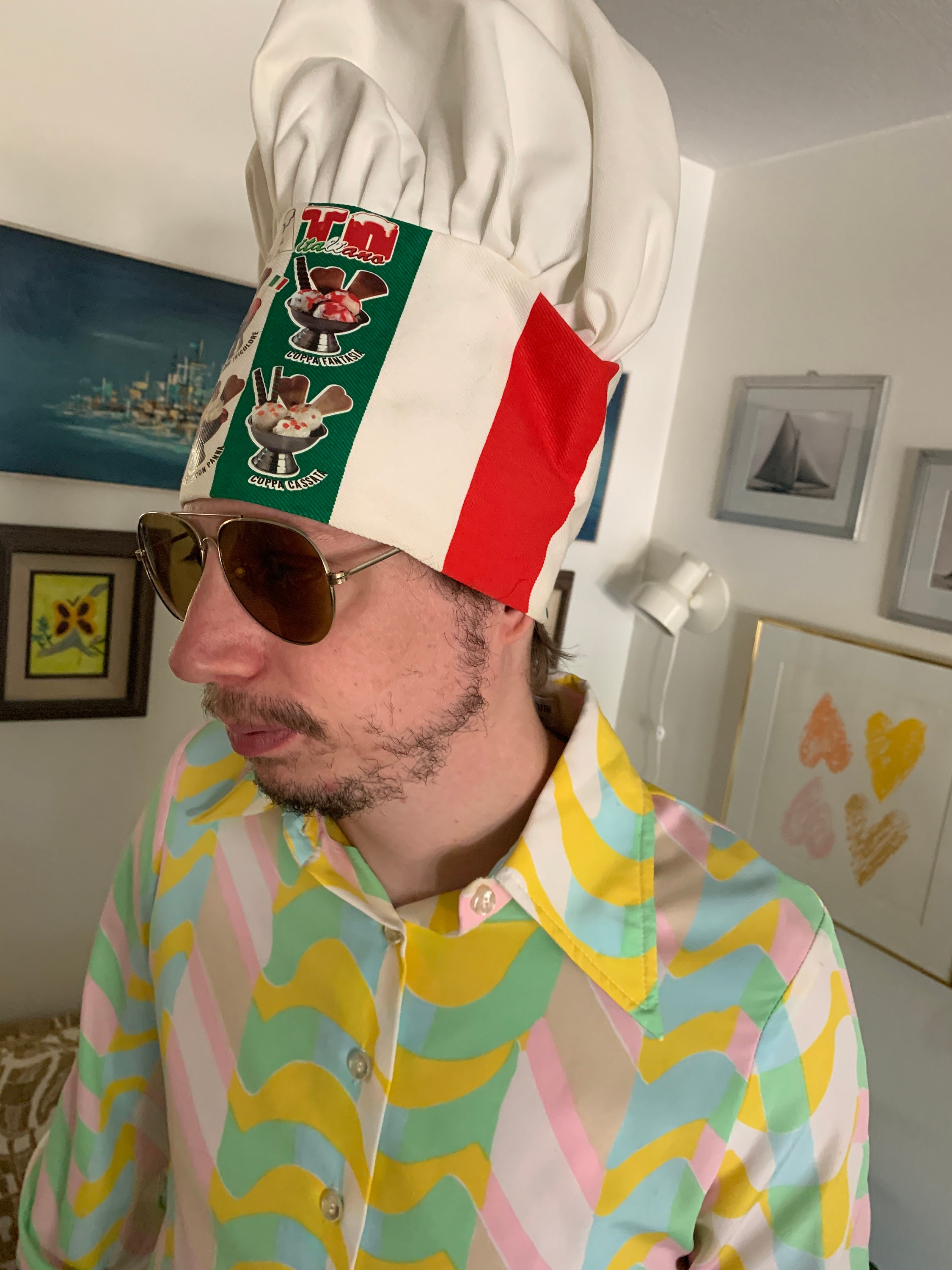 1980's Italiano Gelato Cafeteria Chef Hat Funky Festival Costume Mario ...