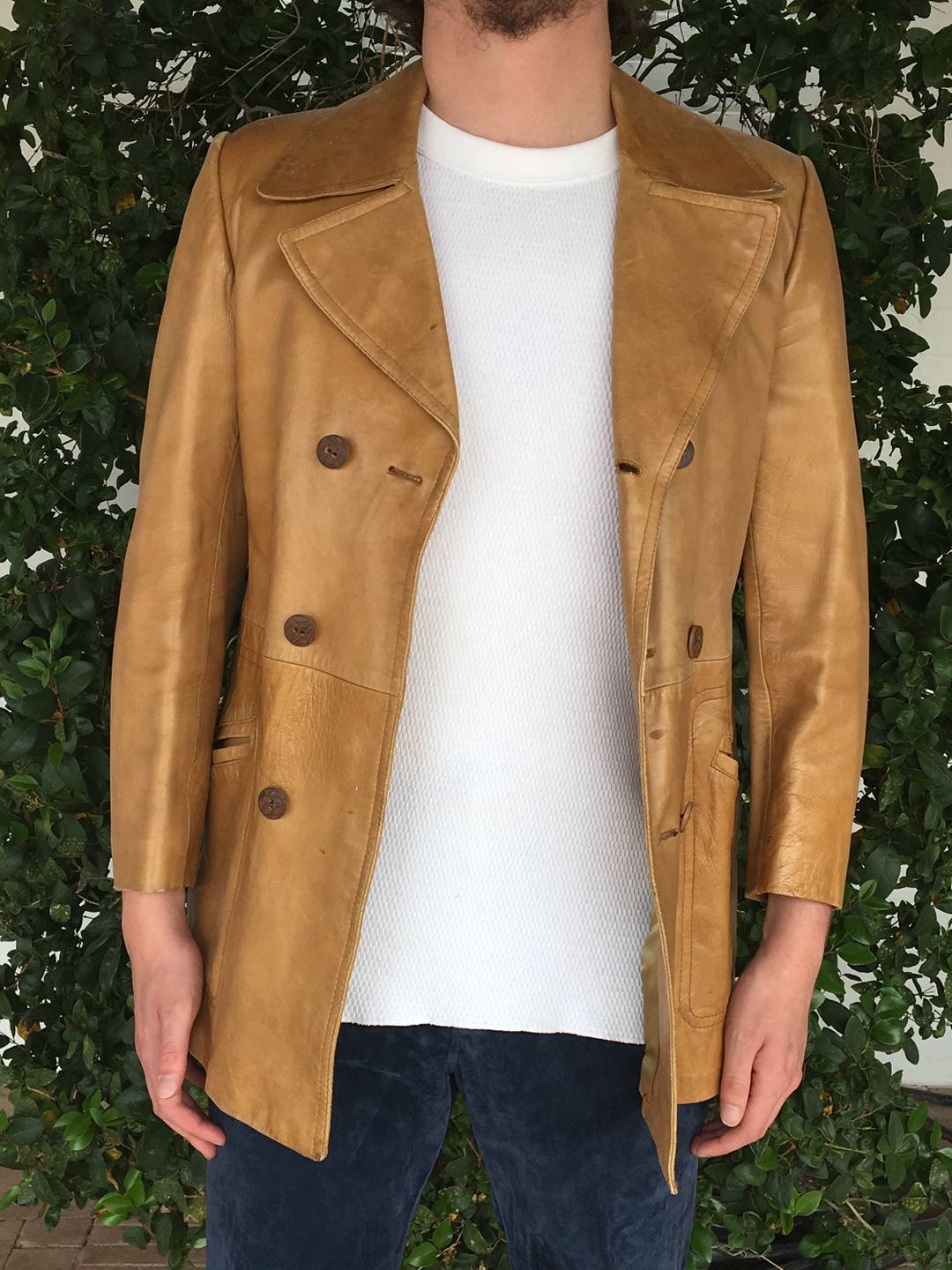 Leather Trench Coat 1960's Gangster Hippie Disco Cortfeil Mod Spy Coat ...
