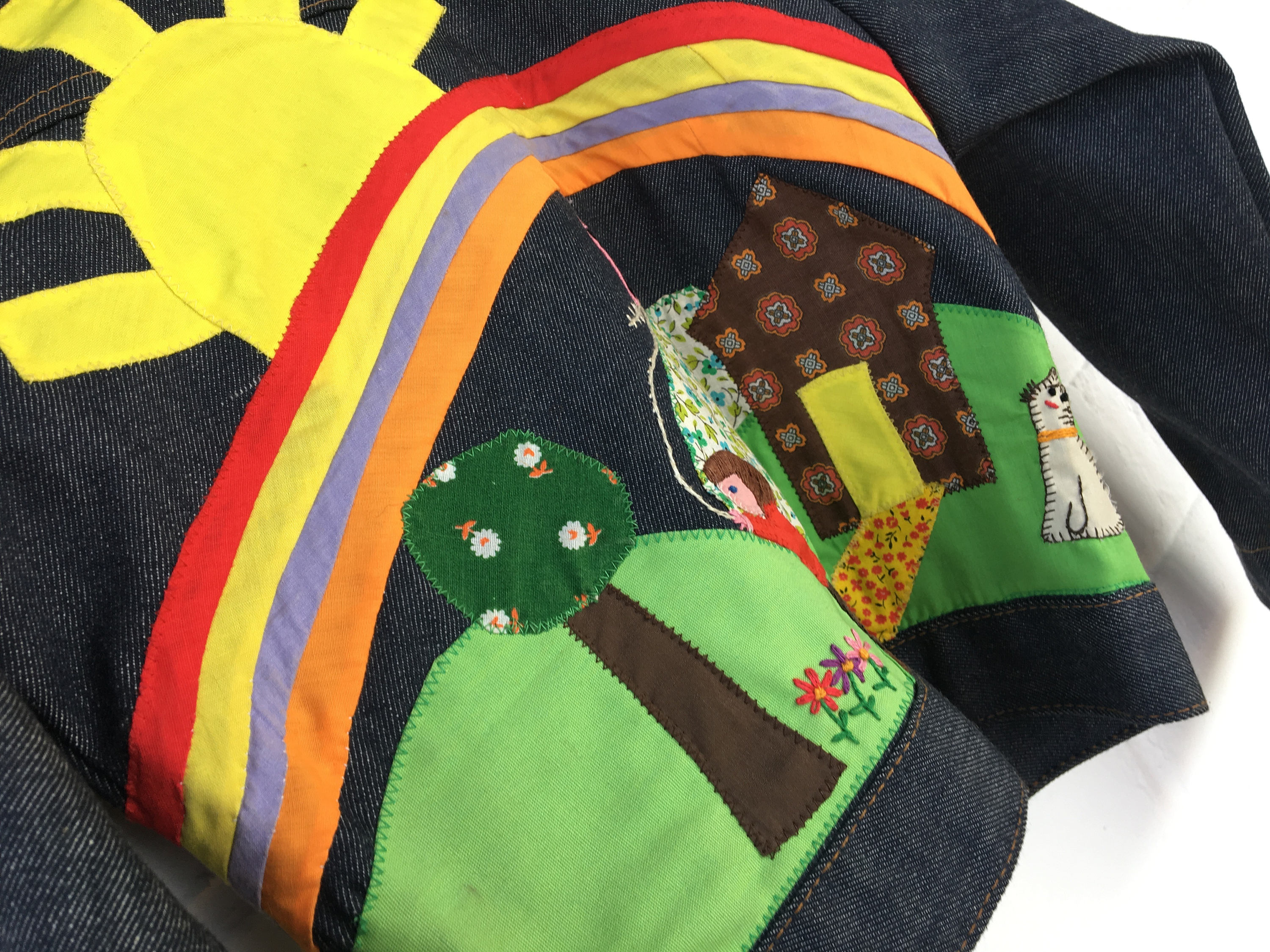 1970's Mod Art Kids Jean Jacket Embroidered Applique Grainy Denim Shirt ...