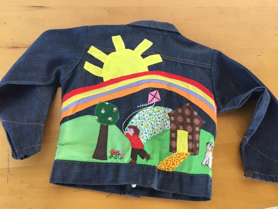 1970's MoD ArT KiDs JEaN JacKeT EmBRoiDeReD APPLiQue … - Gem