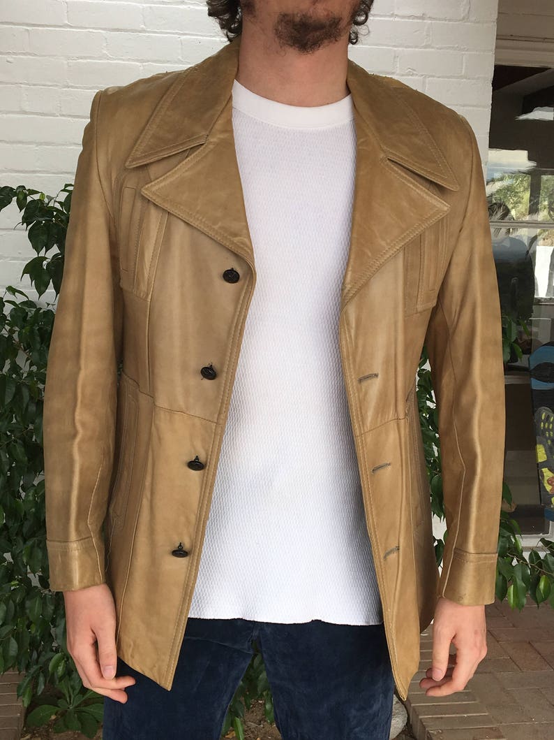 Leather Trench Coat 1960's Gangster Hippie Disco Grais Mod Spy Coat Car ...