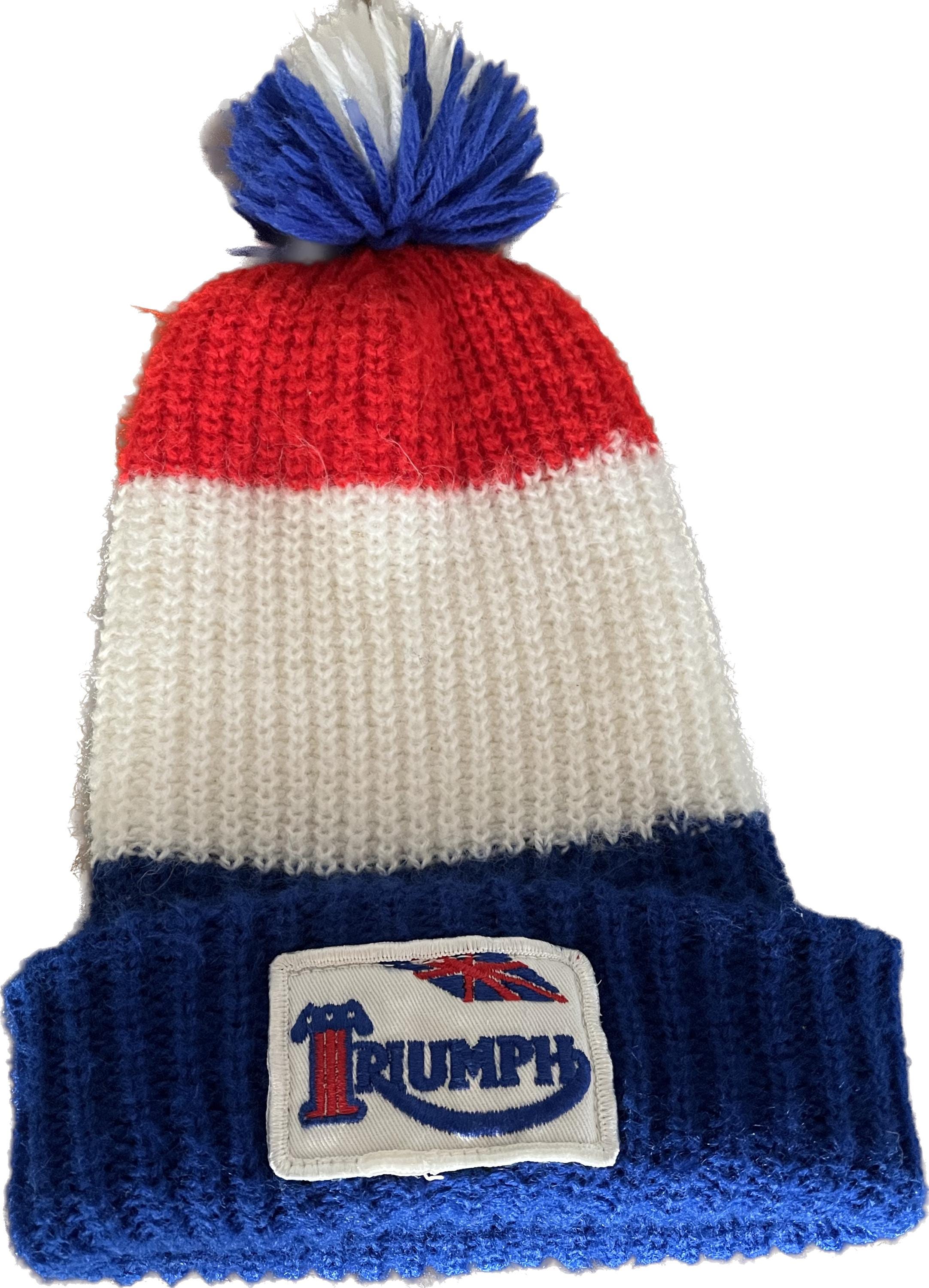 1970's Triumph Motors Wooly Chunky Knit Snowmobile Hat Ski Hat Vintage ...