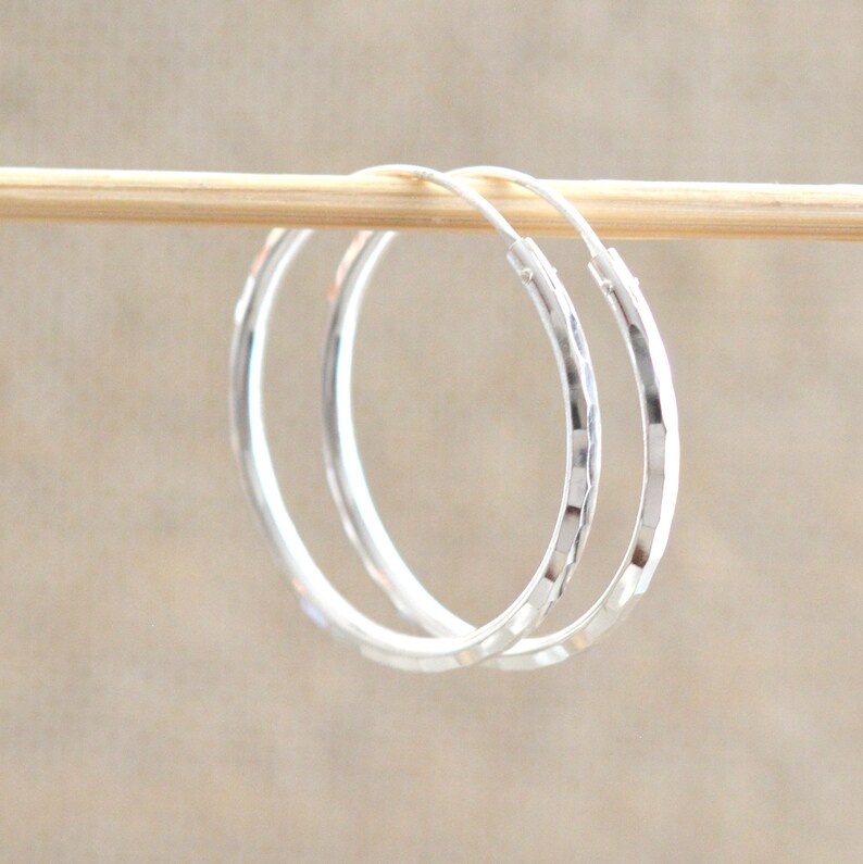 35mm Sterling Silver Hammered Hoops Thick Silver Hoops - Etsy