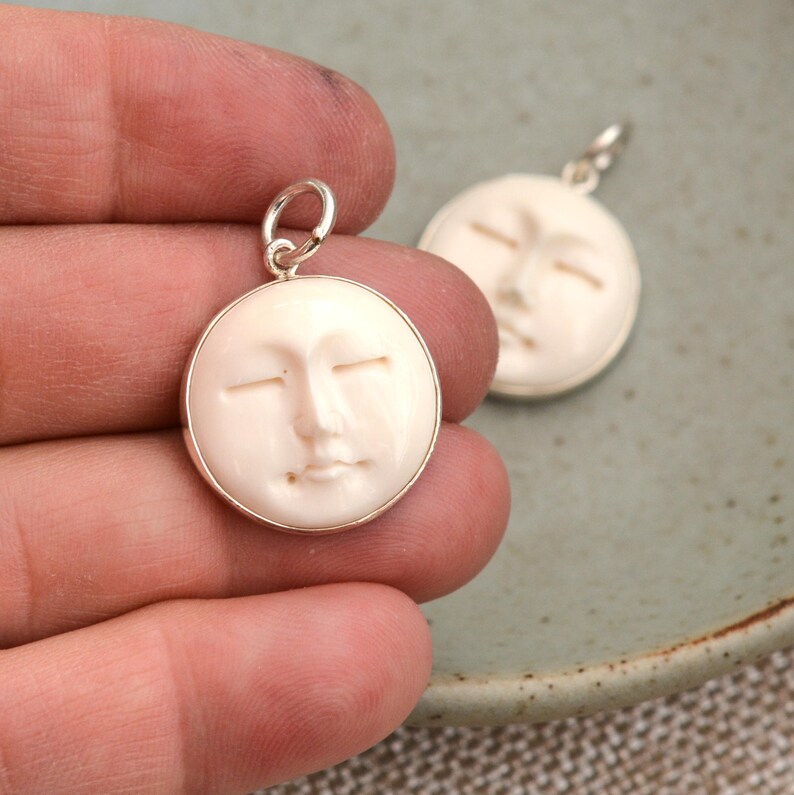Sterling Silver Carved Bone Moon Face Pendants Moonface Bone - Etsy Canada
