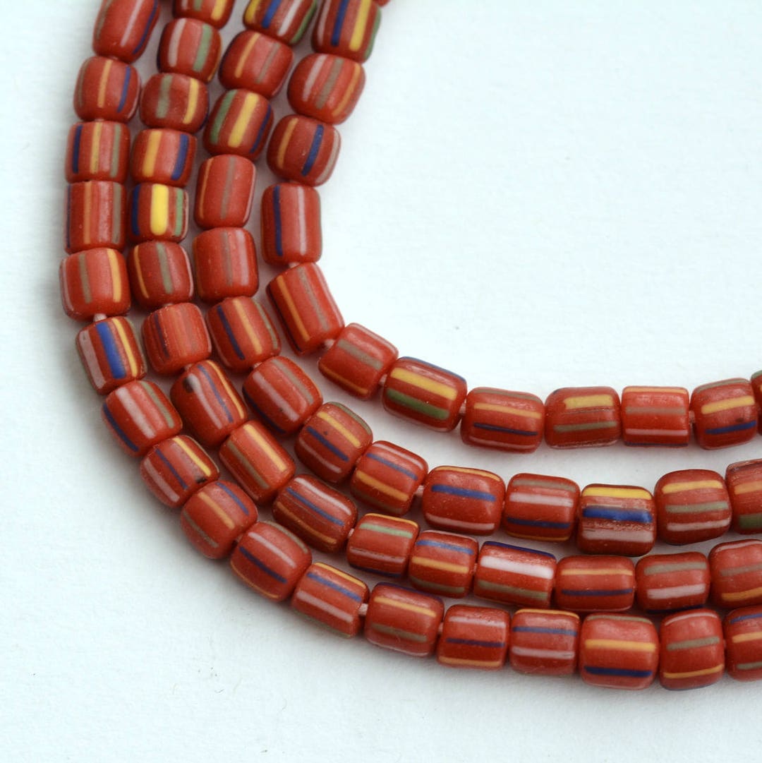 Striped Red Glass Tube Beads Indonesian Lampwork Glass Seed - Etsy
