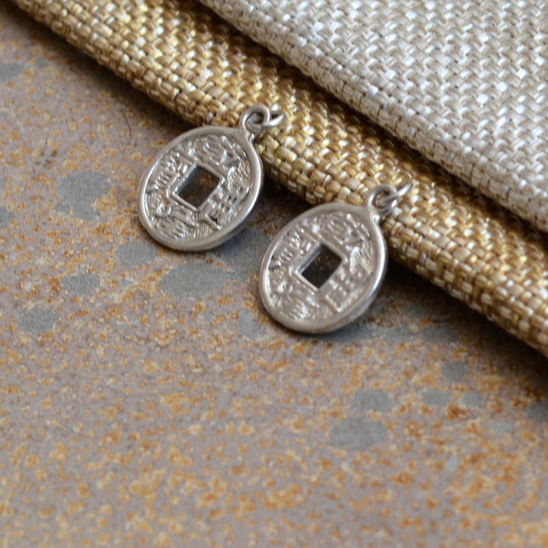 Round Sterling Silver Chinese Coin Charms Old Chinese Coins | Etsy