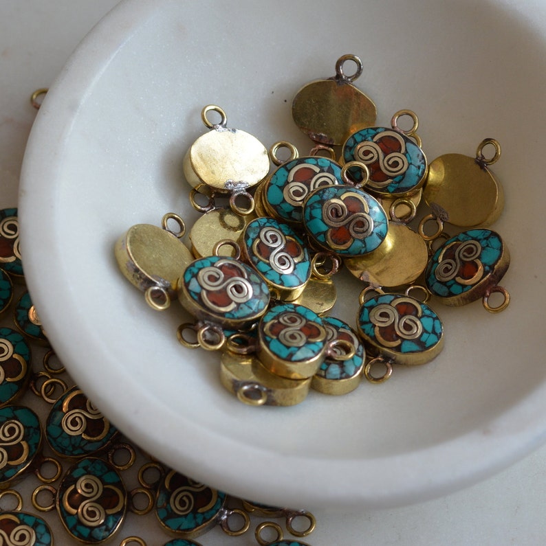 Tibetan Turquoise Inlay Mosaic Connector Beads Nepal Beads | Etsy