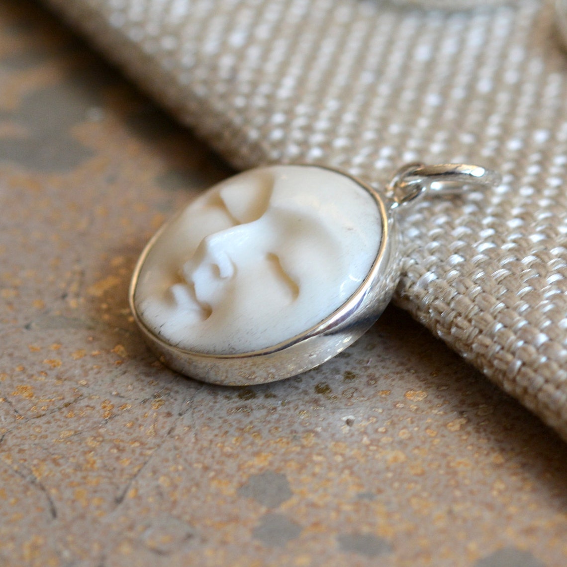 Sterling Silver Carved Bone Moon Face Pendants Moonface Bone - Etsy