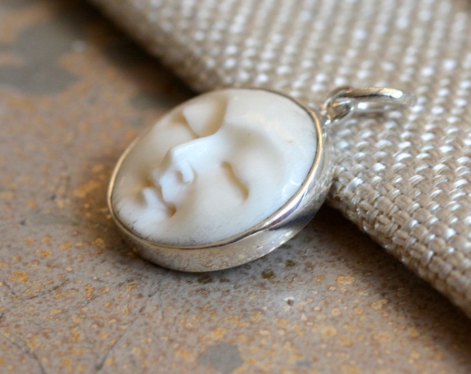 Hand Carved Bone Full Moon Face Pendant, 15mm Handmade Bone Moon Face ...