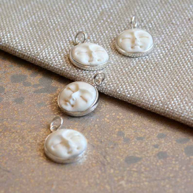 Sterling Silver Carved Bone Moon Face Pendants Moonface Bone | Etsy Canada