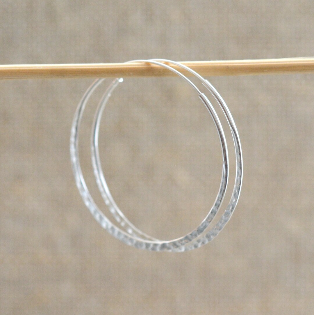 Pair 30mm Hammered Silver Hoops Sterling Silver Hoops Big - Etsy