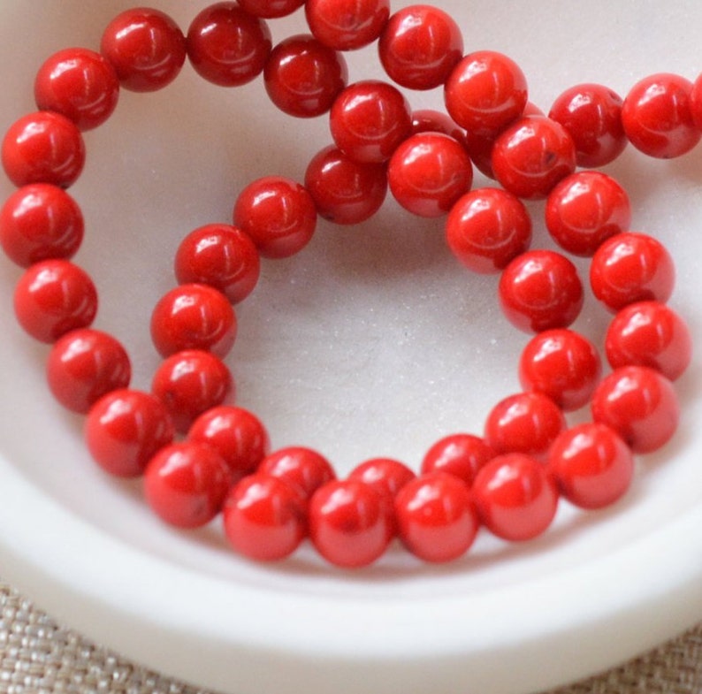 Perles de corail rondes rouge vif perles de corail perles de | Etsy