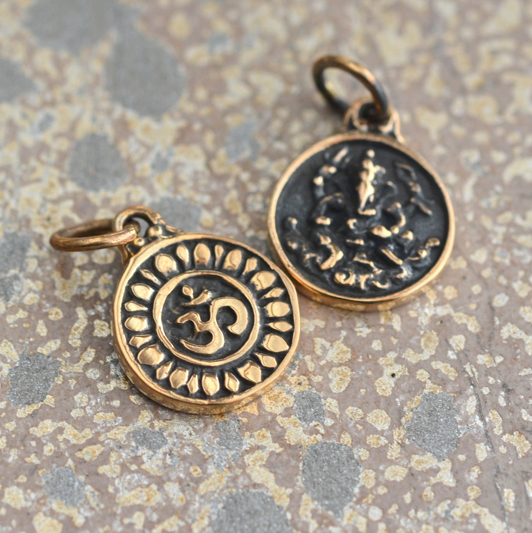 Bronze Ganesh Charms Small Bronze Round Ganesh Charm Om | Etsy