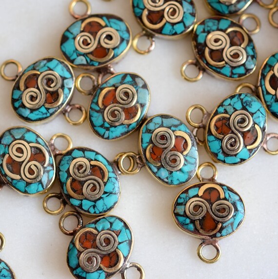 Tibetan Turquoise Inlay Mosaic Connector Beads Nepal Beads | Etsy