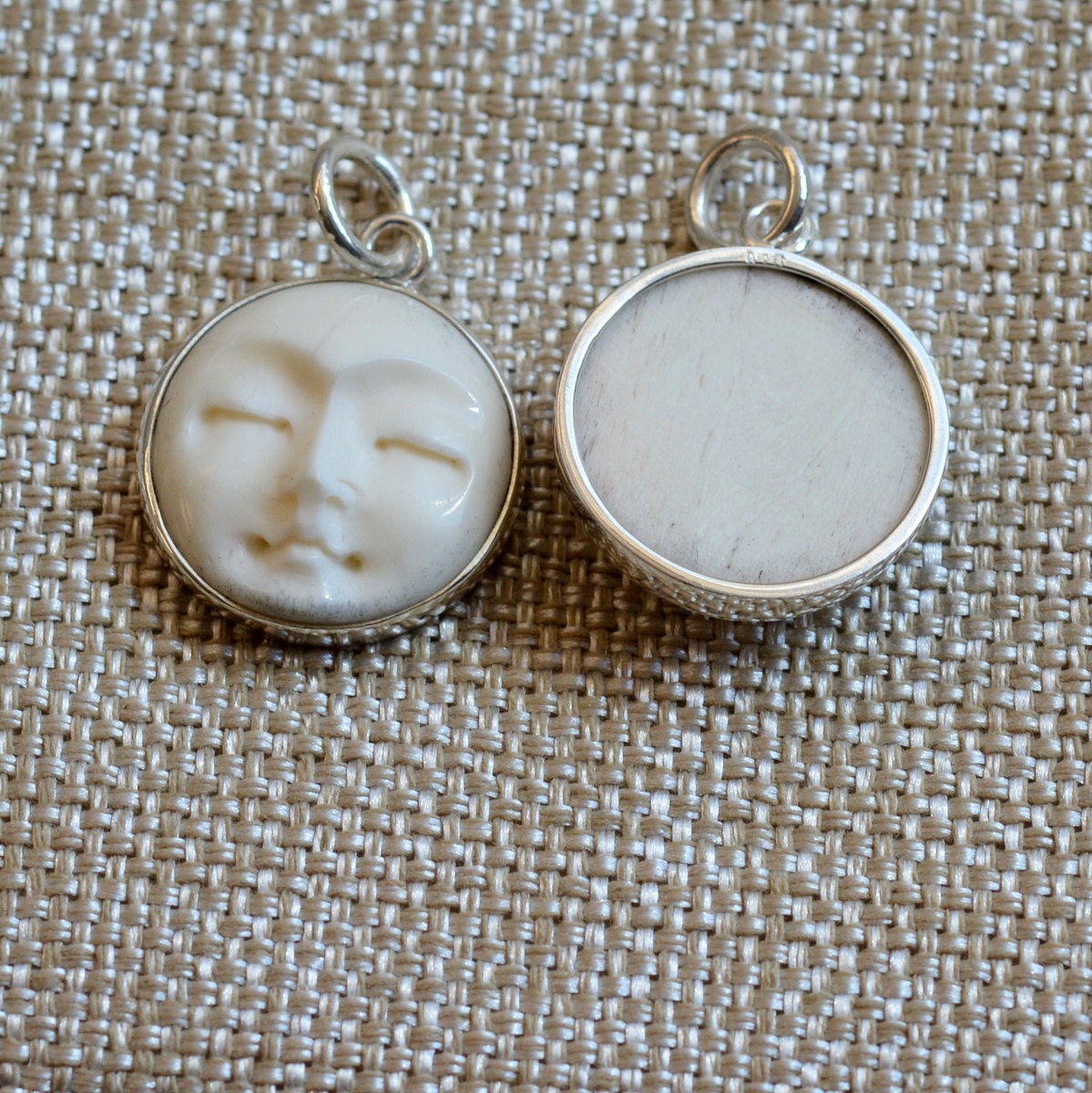 Hand Carved Bone Full Moon Face Pendant 15mm Handmade Bone - Etsy