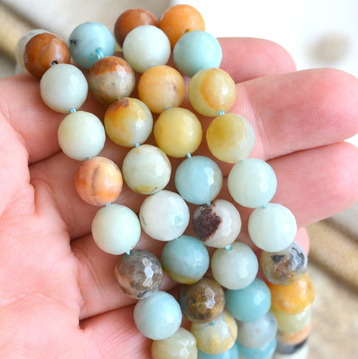 10mm Faceted Mixed Amazonite Beads Mixed Color Amazonite | Etsy