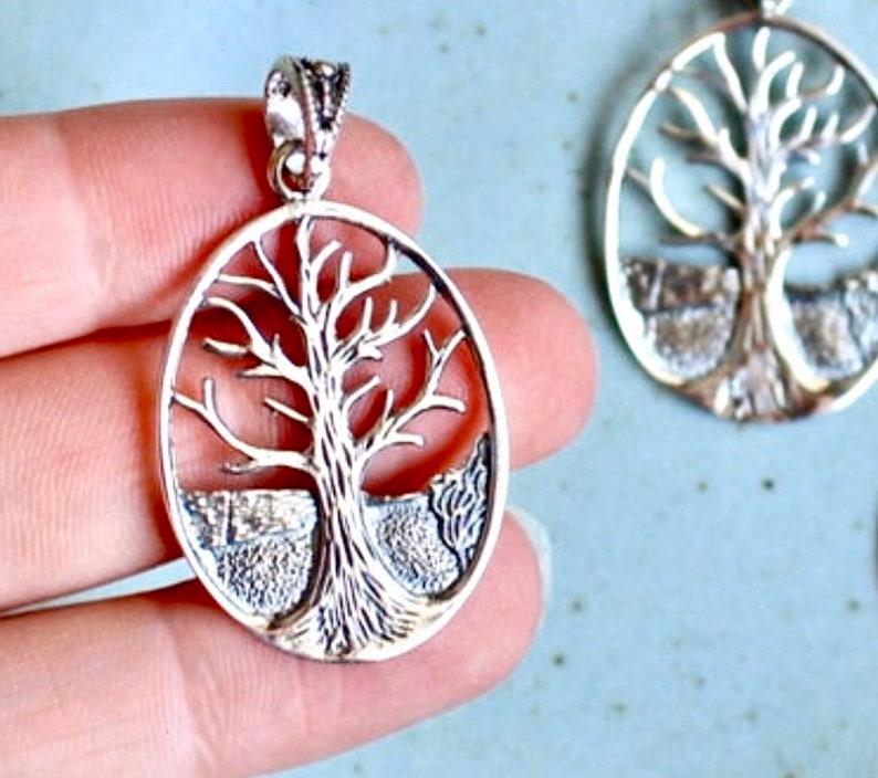 Oval Tree Pendant Sterling Silver Nature Pendant Winter Tree - Etsy