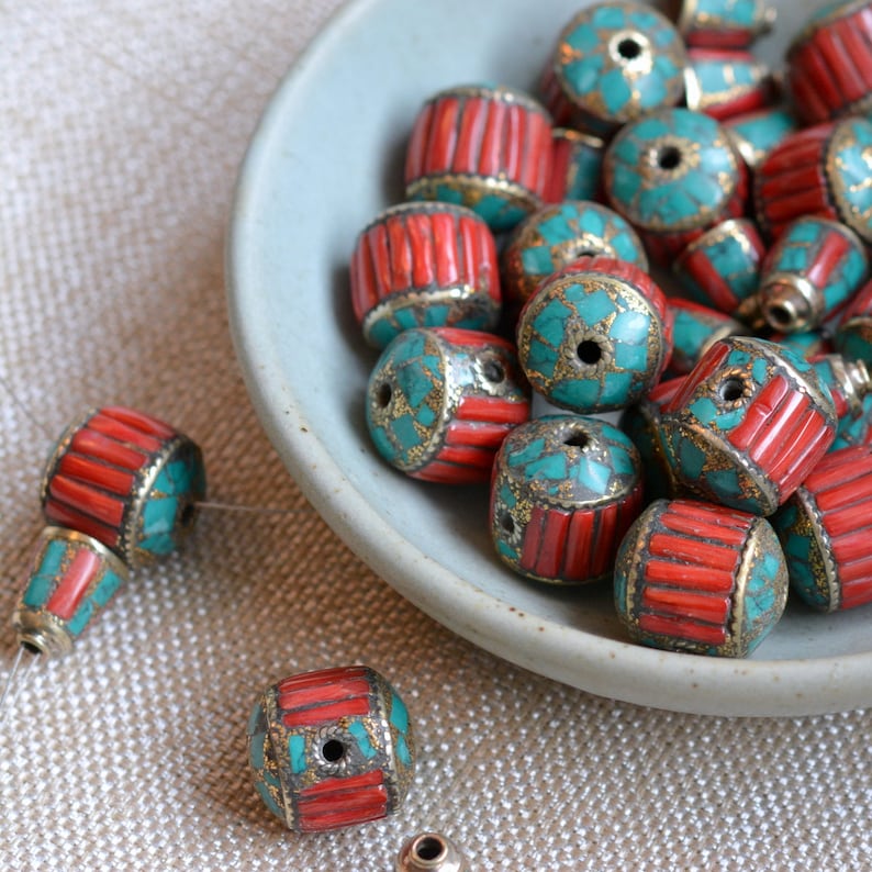 Large Tibetan Guru Bead Ornate Turquoise Coral Inlay Mala | Etsy