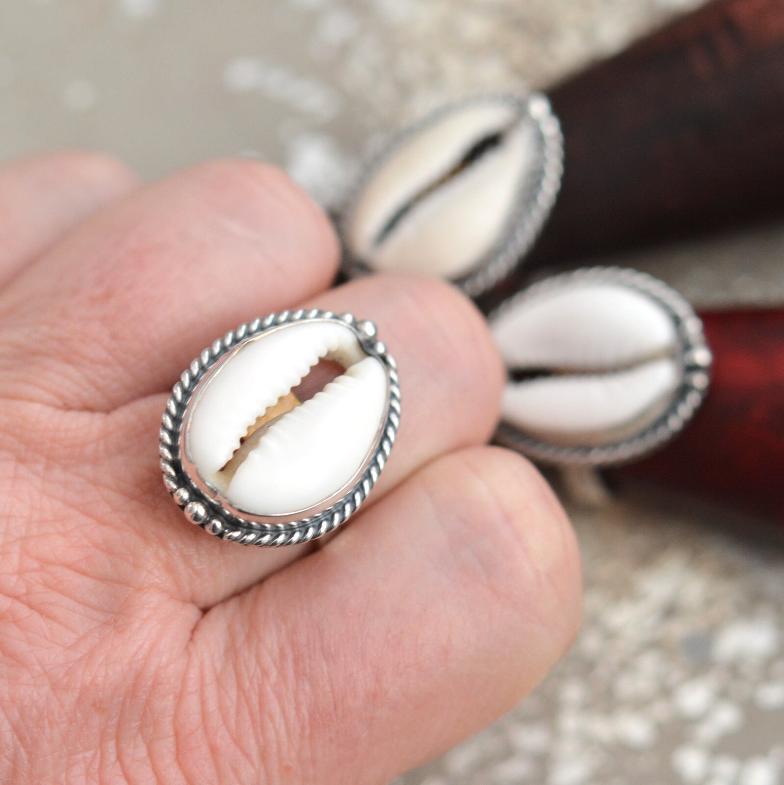 White Cowrie Shell Ring Cowry Shell Ring Large Sterling | Etsy
