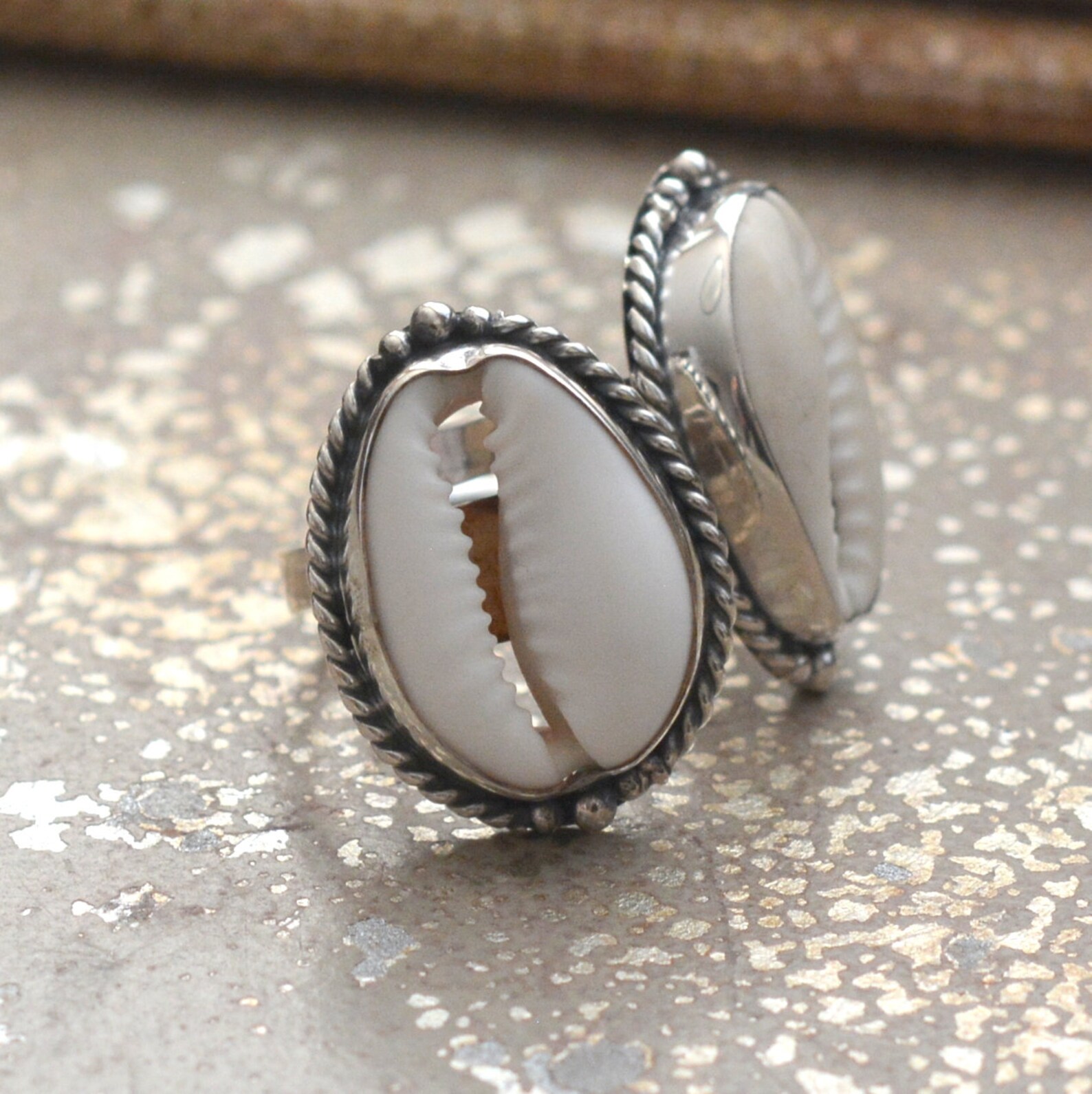 White Cowrie Shell Ring Cowry Shell Ring Large Sterling | Etsy