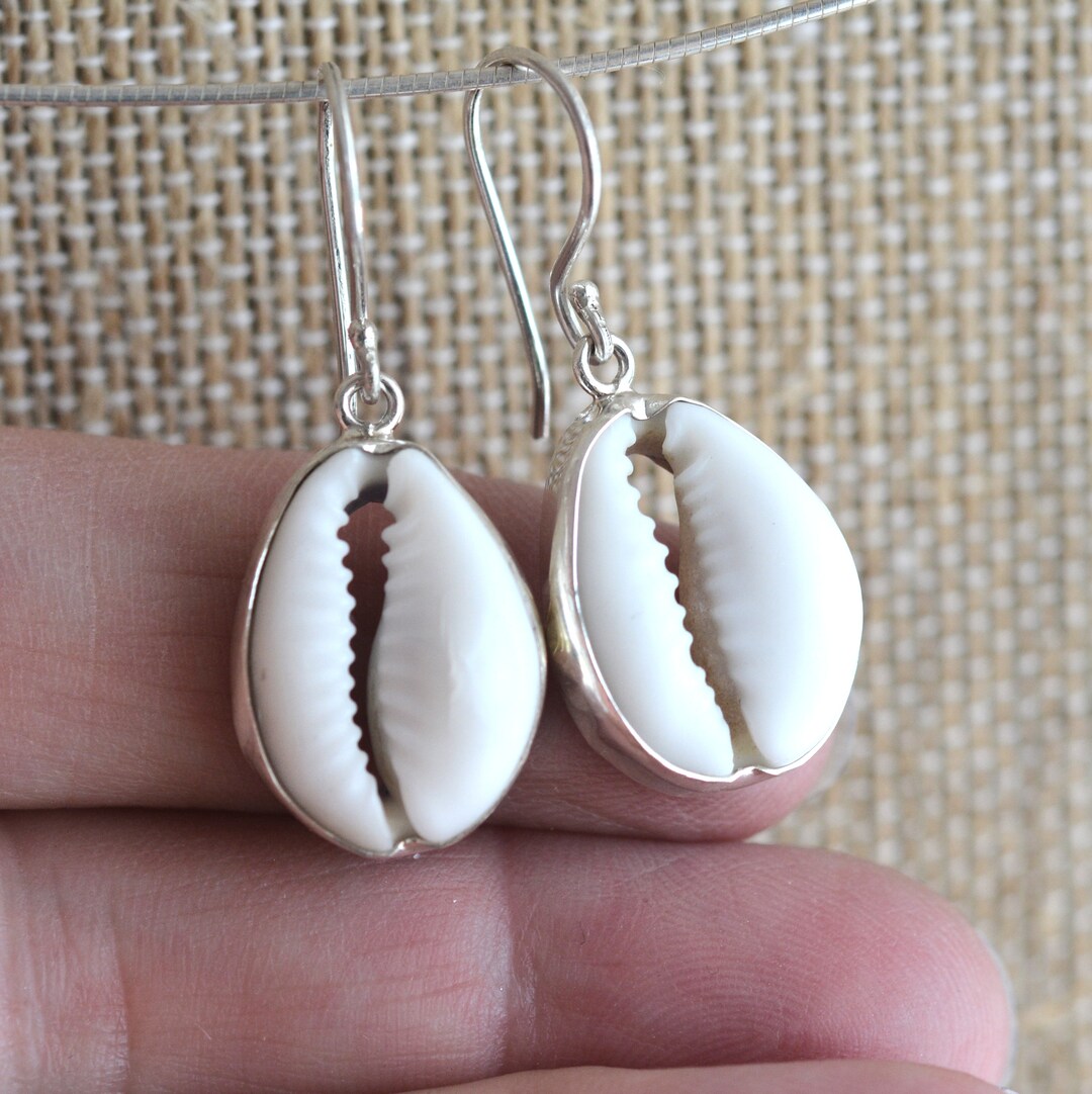 Handmade Natural White Cowrie Shell Earrings Real Cowry Shell - Etsy