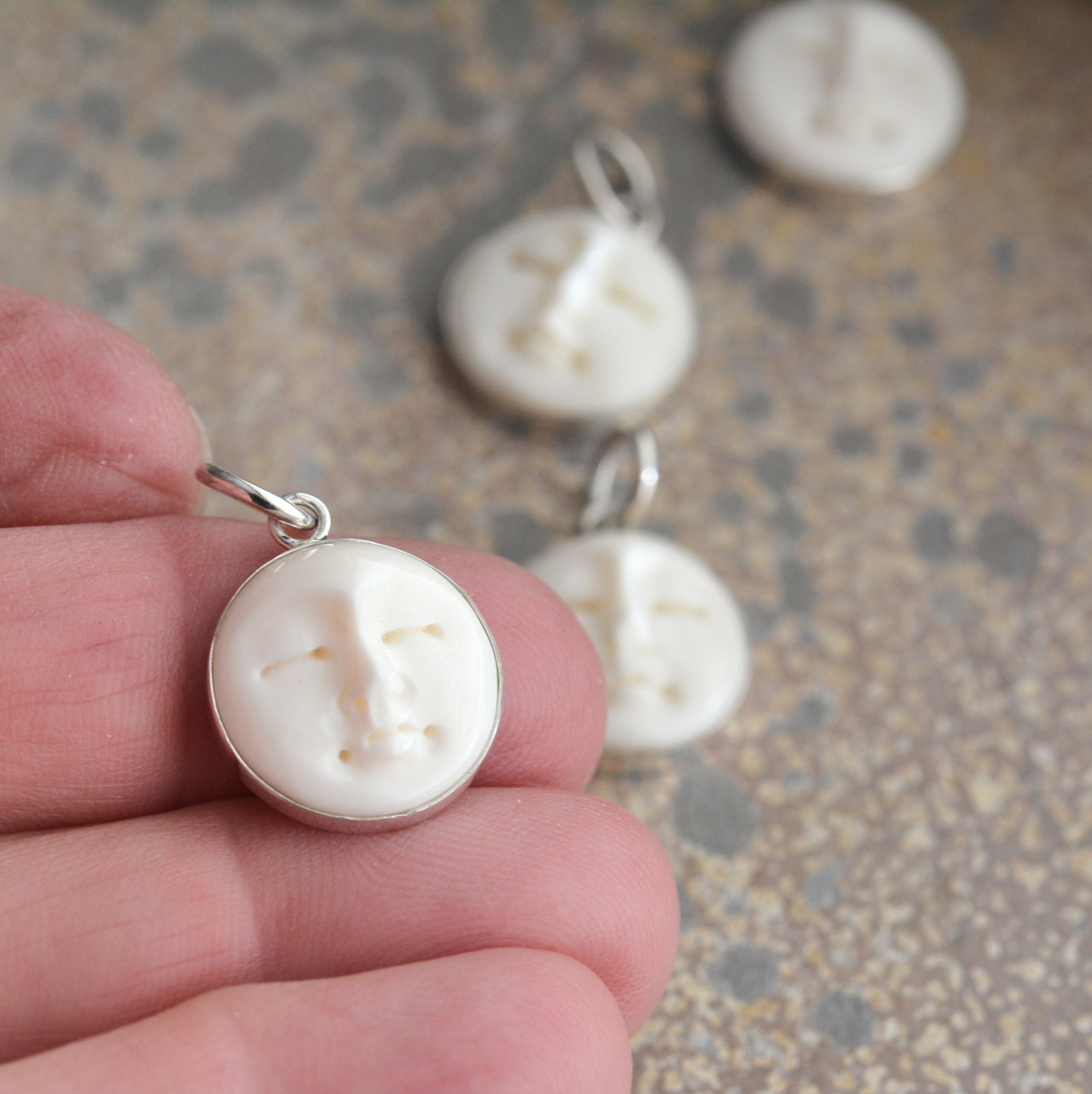 Hand Carved Bone Full Moon Face Pendant 15mm Handmade Bone - Etsy