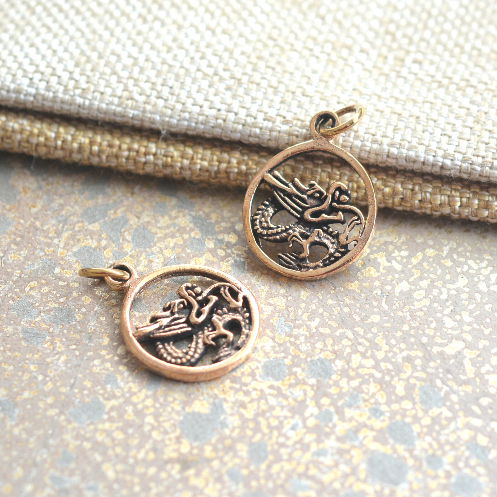 Small Round Bronze Dragon Charm Chinese Dragon Medallion - Etsy