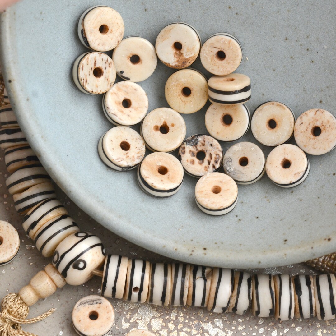12mm Flat Bone Beads, Batik Painted Bone Disc Beads, Very Lovely and ...