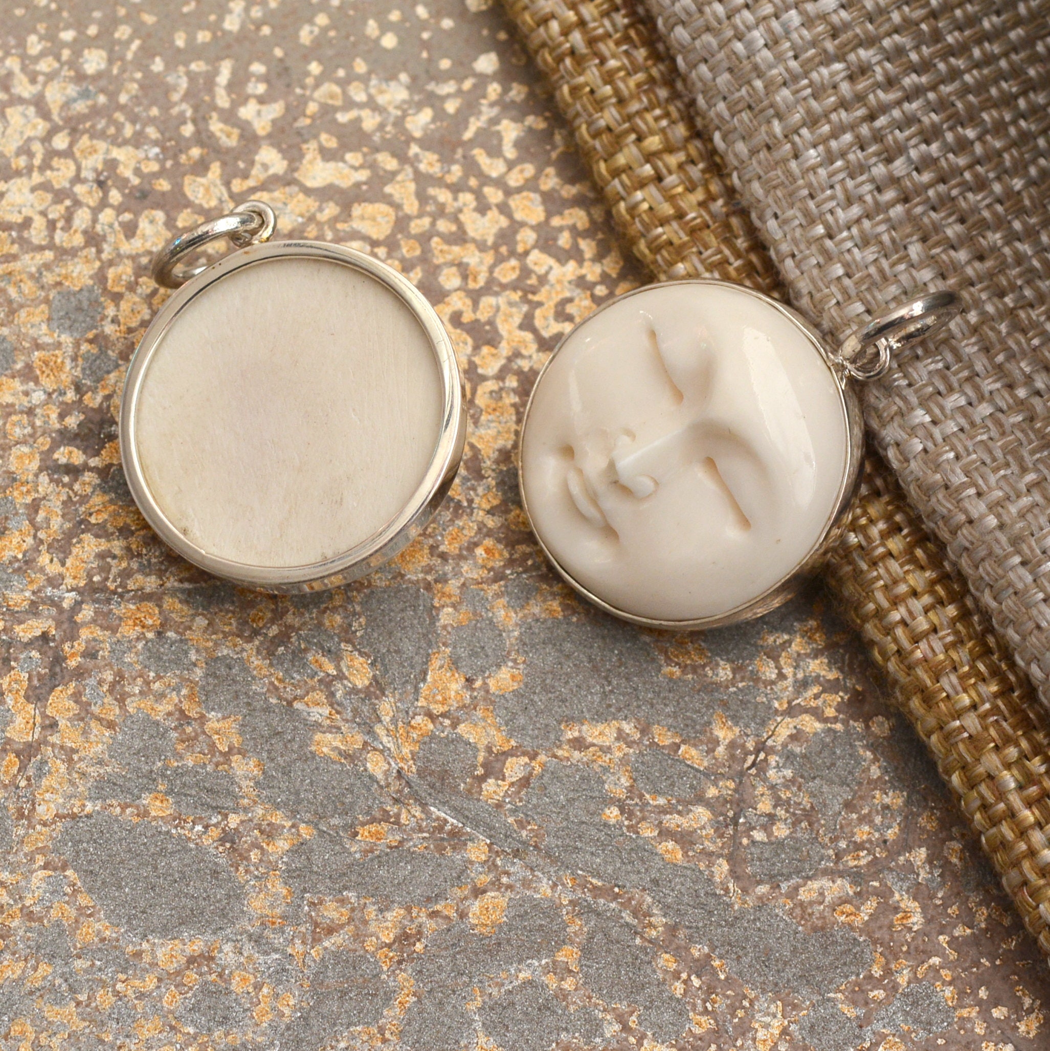 Sterling Silver Carved Bone Moon Face Pendants Moonface Bone - Etsy Canada