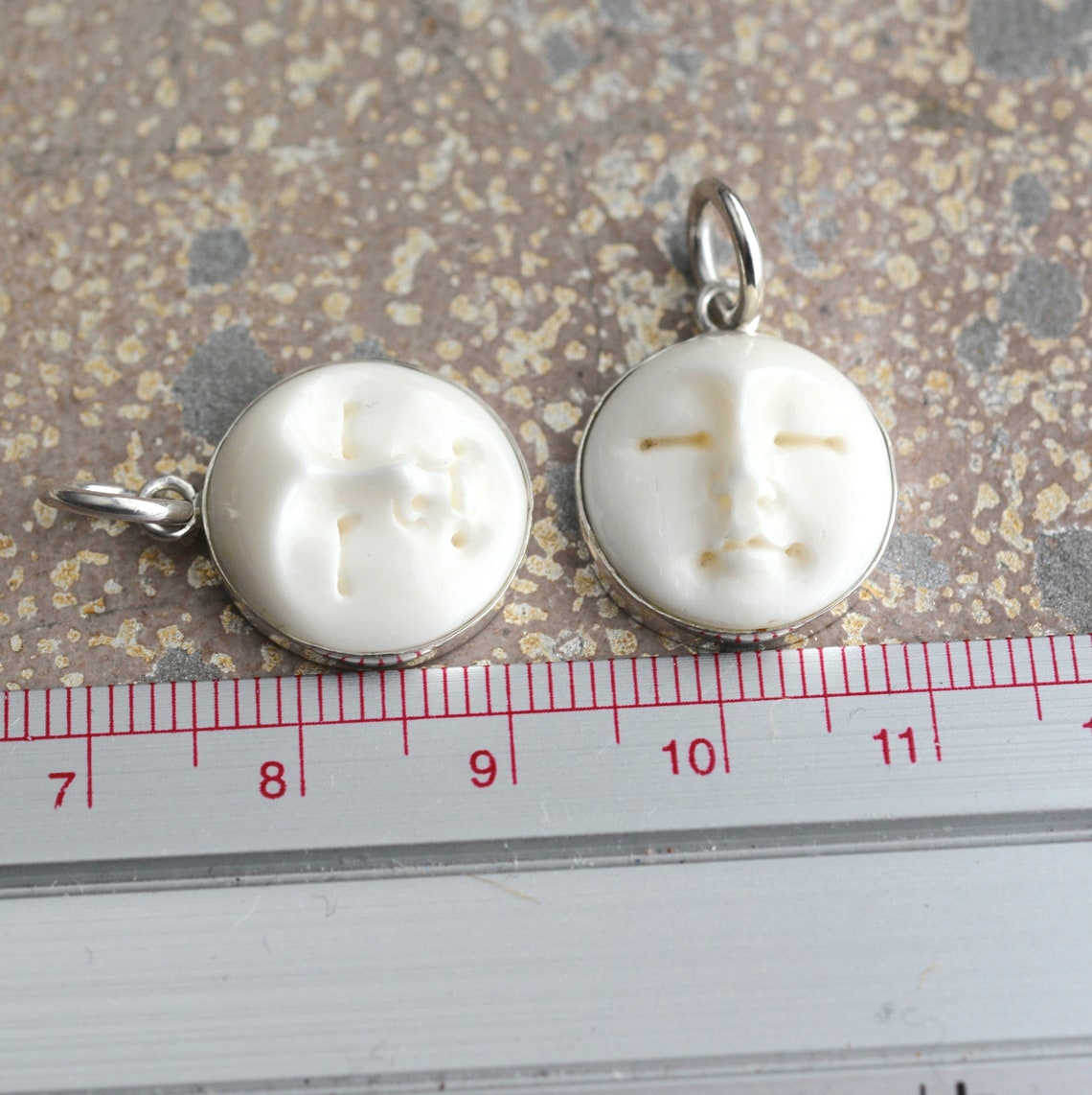 Hand Carved Bone Full Moon Face Pendant 15mm Handmade Bone - Etsy
